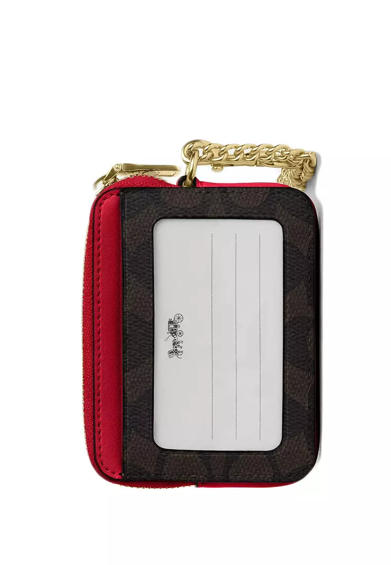 網上選購 Coach Coach Zip Card Case In Signature Canvas - Walnut/Bold Red ...
