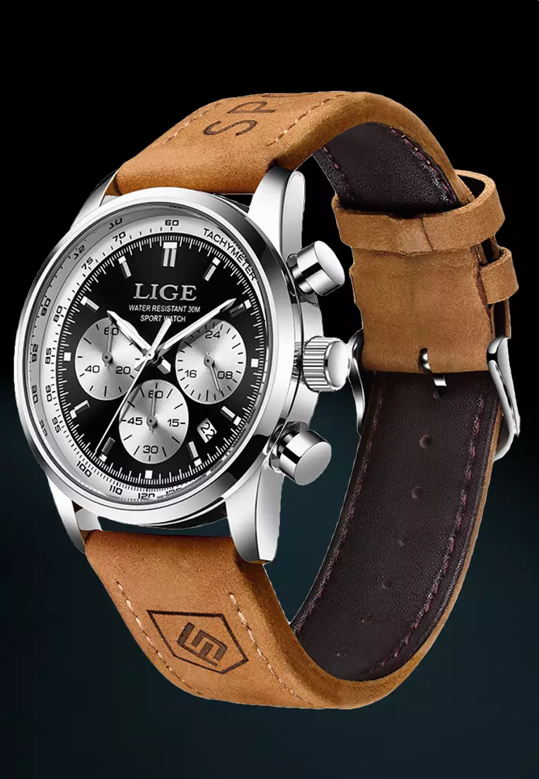 Buy LIGE Unisex Stainless Steel Chronograph Quartz Watch 41mm, Brown ...