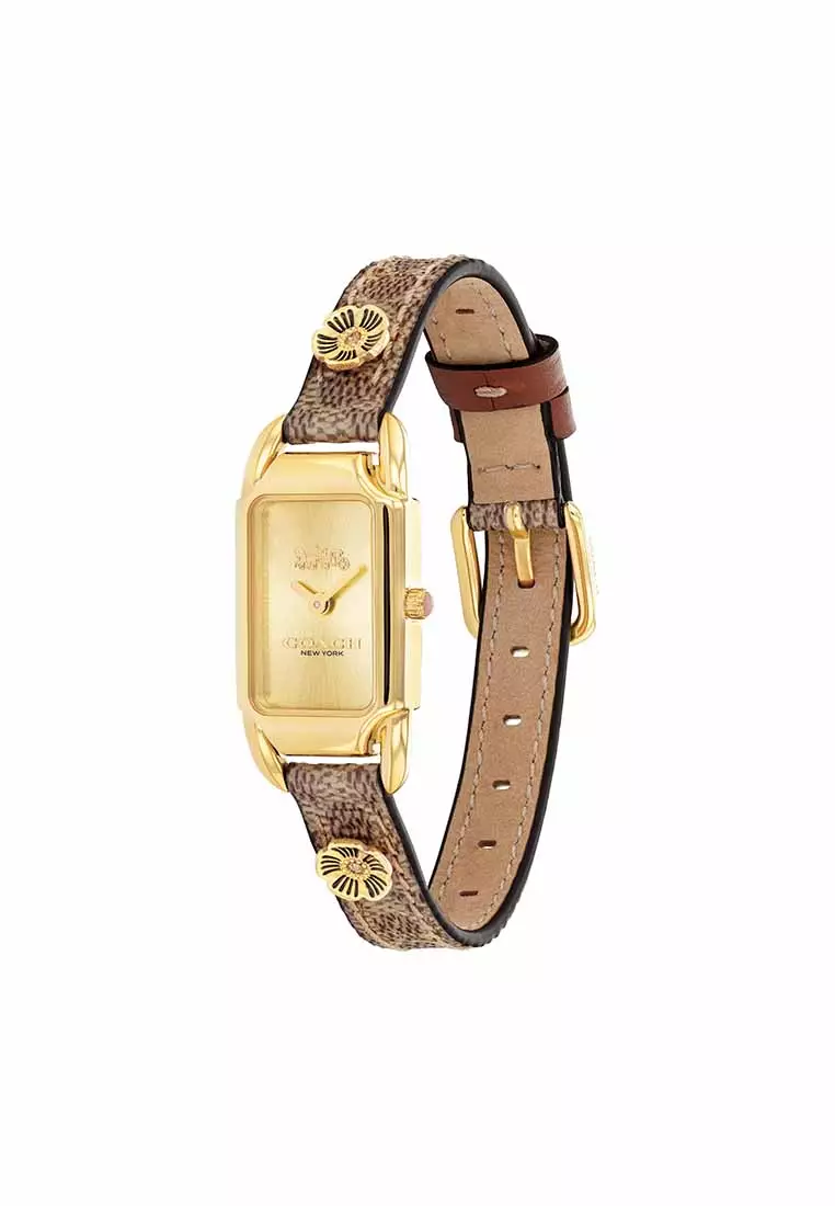 Buy Coach Cadie Women's Watch Khaki Pvc & Saddle Calfskin Strap - Gold ...