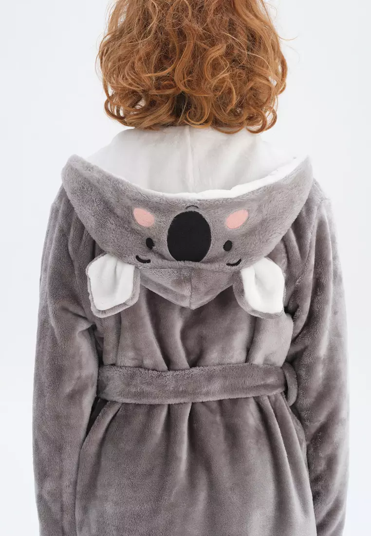 Buy DAGİ Grey Morning Gowns, Hooded, Regular, Long Sleeve Sleepwear for ...