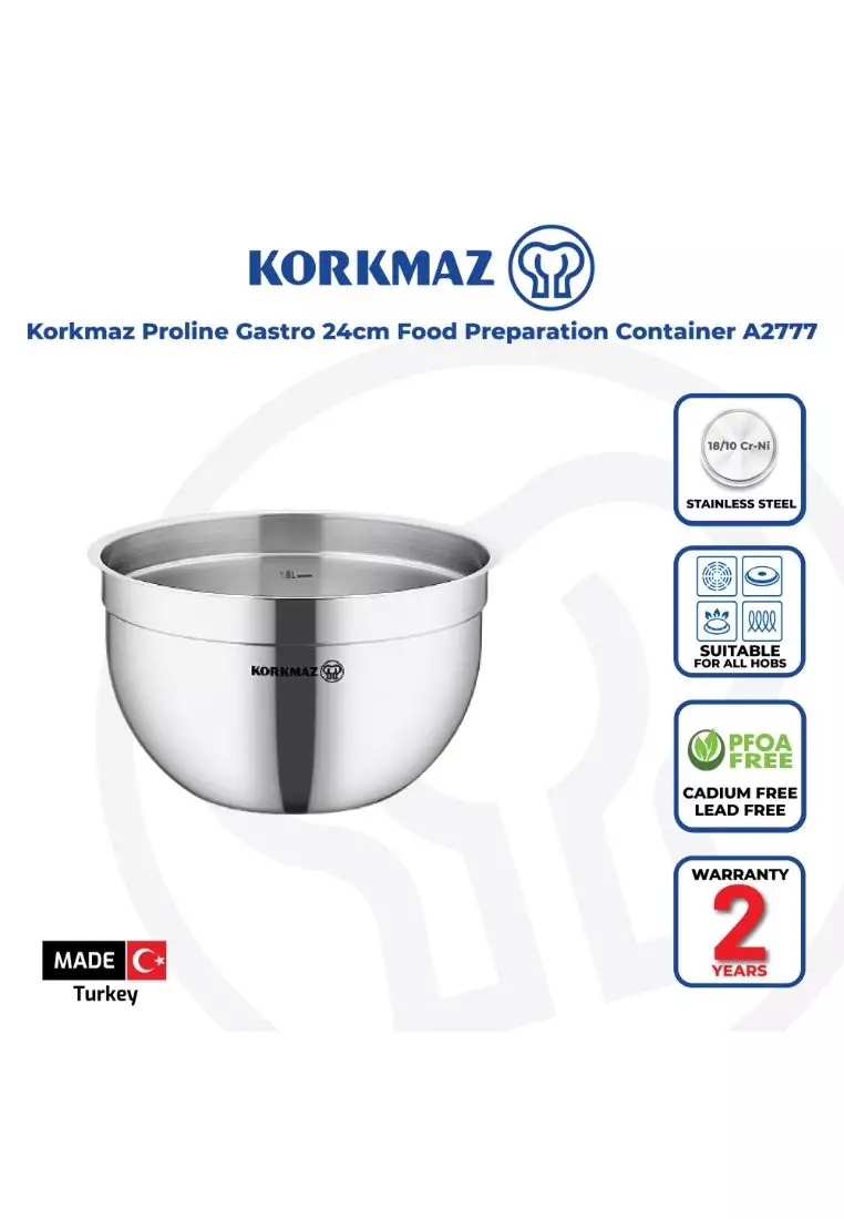Buy KORKMAZ 316 Stainless Steel Mixing Bowl Proline Gastro 24x15 cm ...