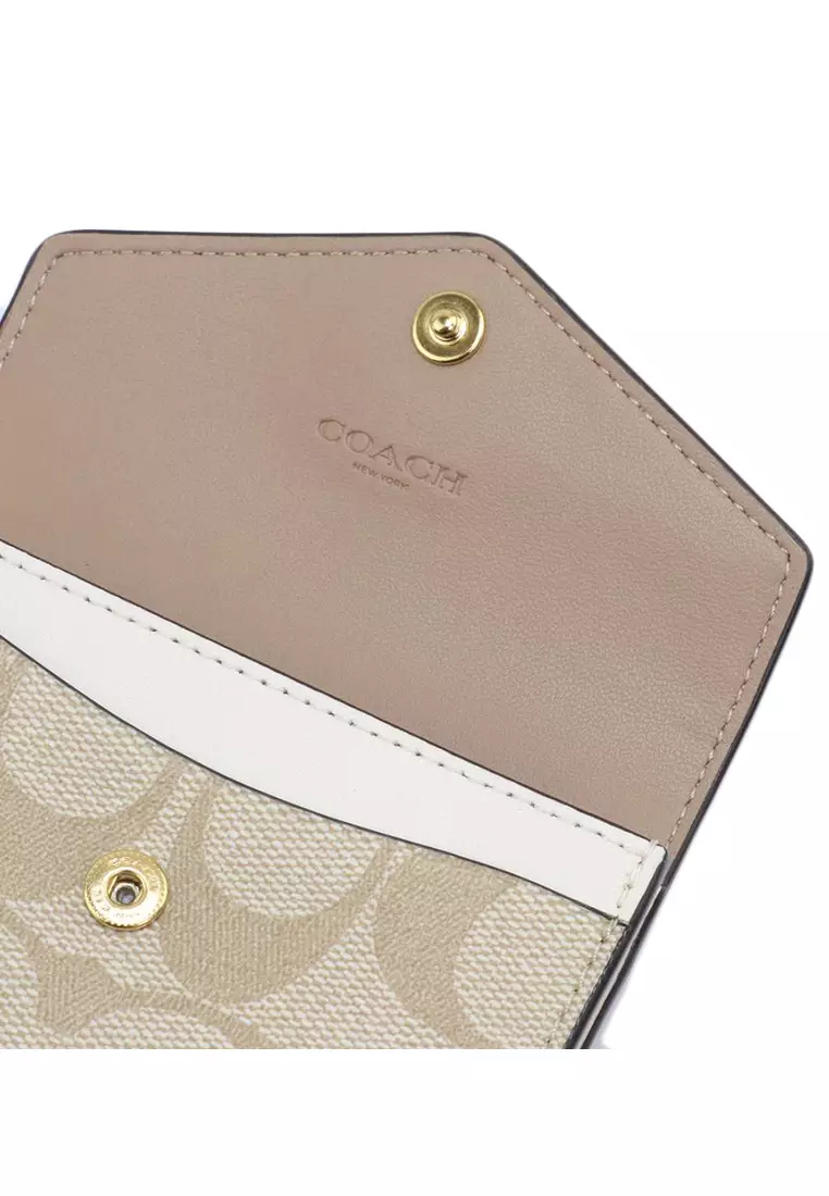 Buy Coach Flap Card Case In Signature Canvas - Sand White 2025 Online ...