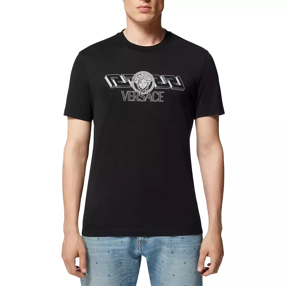 Jual VERSACE Versace La Greca Logo Print T-Shirt Black Original 2025 ...