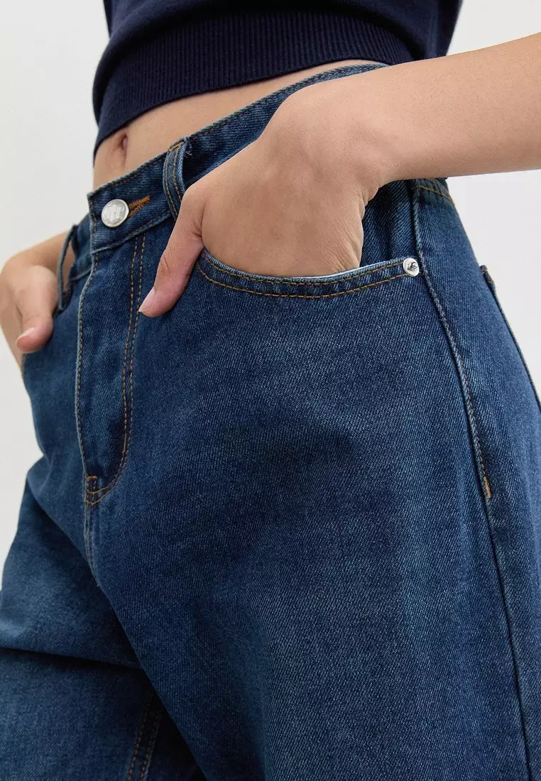 Buy Pomelo High Rise Wide Leg Jeans - Blue 2026 Online | ZALORA