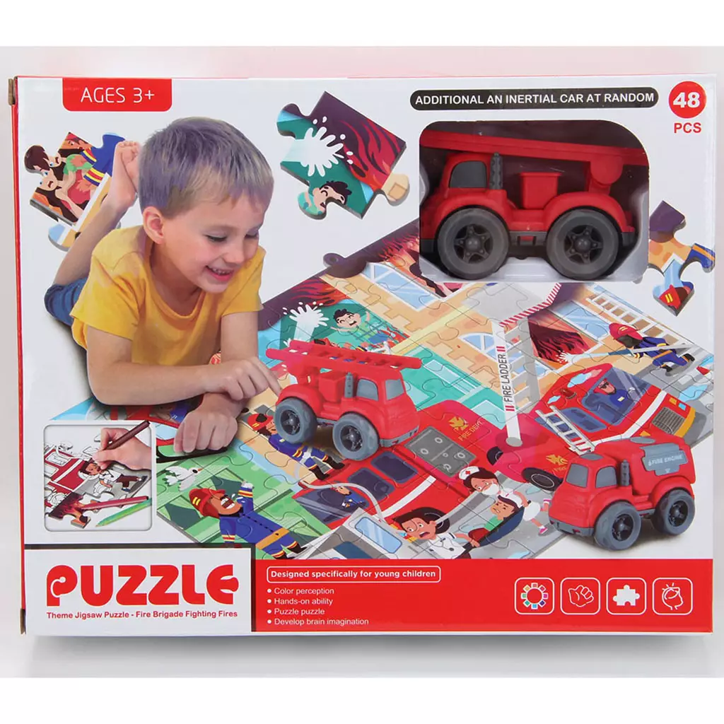 Jual OhDae Mainan Anak Puzzle 48 pcs with Fire Engine Car Jigsaw Fire Brigade Fighting Fires ...