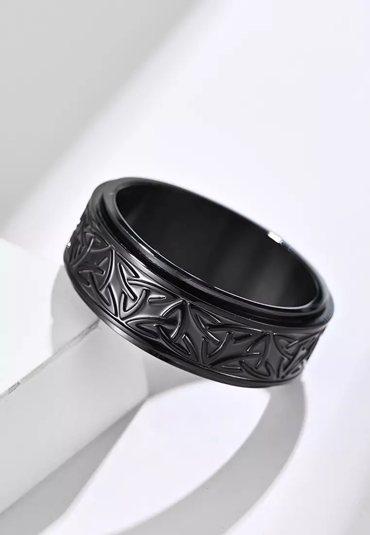 Buy HAPPY FRIDAYS Rotatable Design Triquetra Titanium Steel Ring JW QF ...