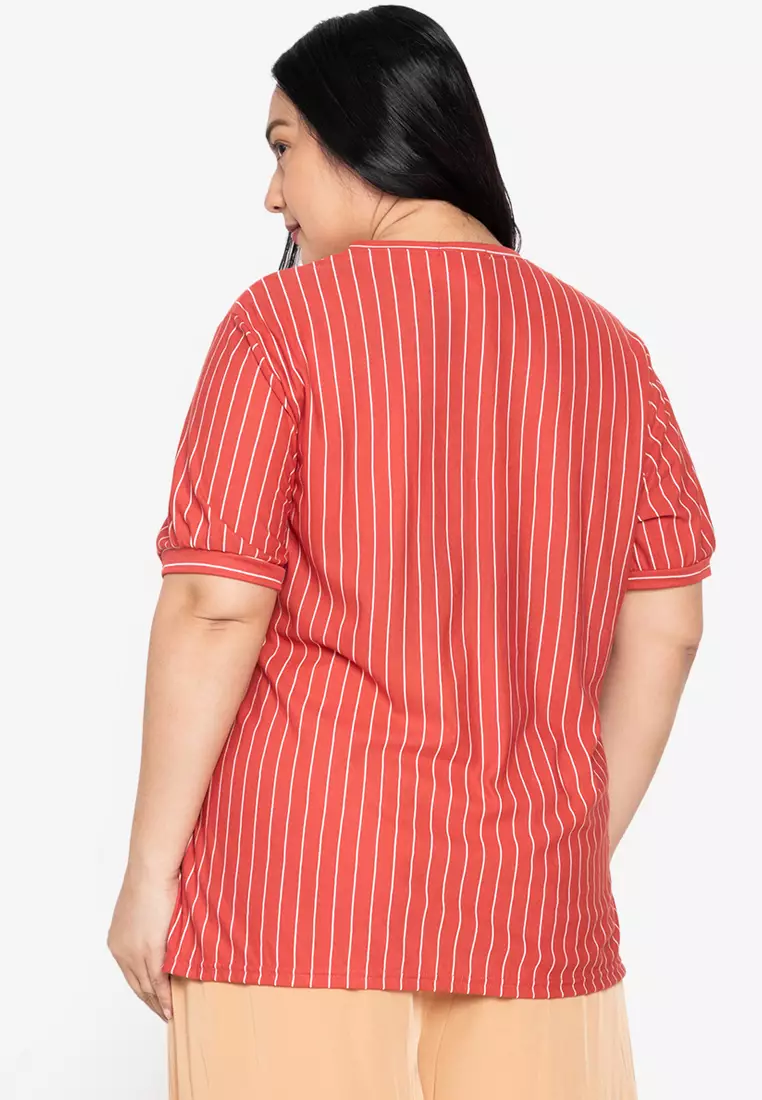 Buy Maxine Plus Size Puff Sleeves A Line Striped Top 2025 Online ...