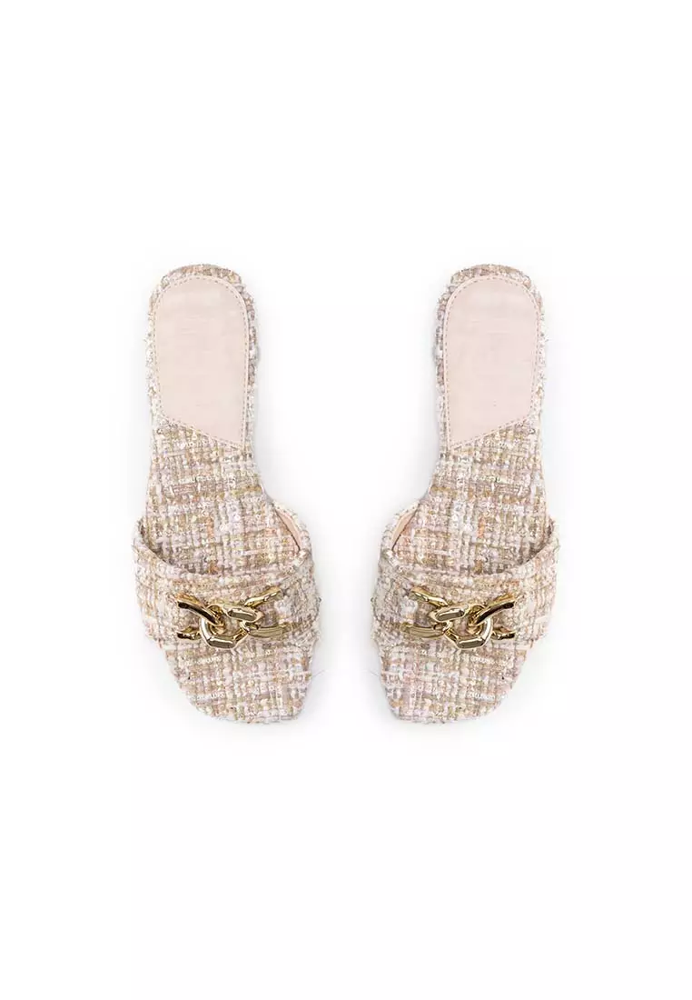 Buy nose TWEED WITH EMBELLISHED CHAIN FLAT SLIDE Online | ZALORA Malaysia