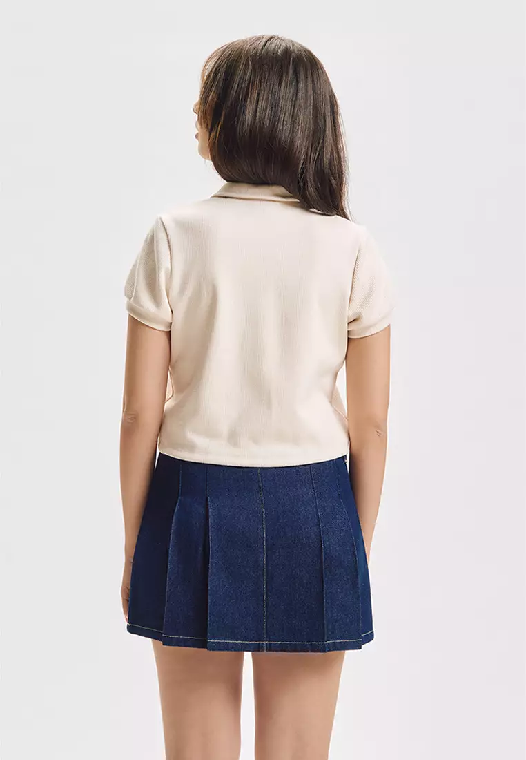 Buy Penshoppe Puff Sleeve Zip Ribbed Knit Polo with Embroidery 2026 ...