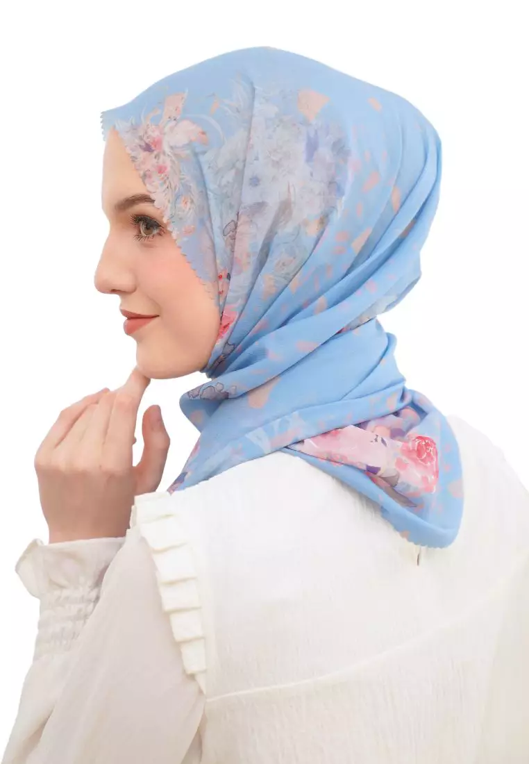 Jual Hijab Wanita Cantik.com Pashmina Emily Series Hijab printing premium motif bunga Varian Sky ...