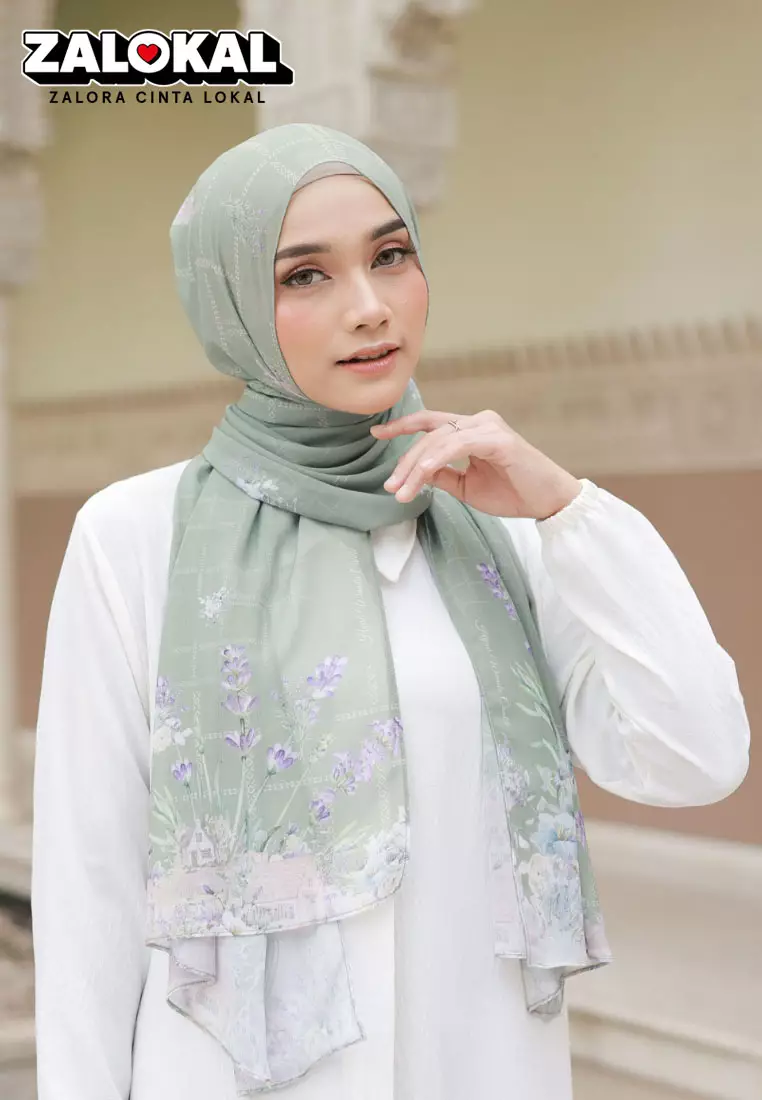 Jual Hijab Wanita Cantik.com Pashmina Lavender Series Hijab Printing Premium Motif Bunga Bahan ...