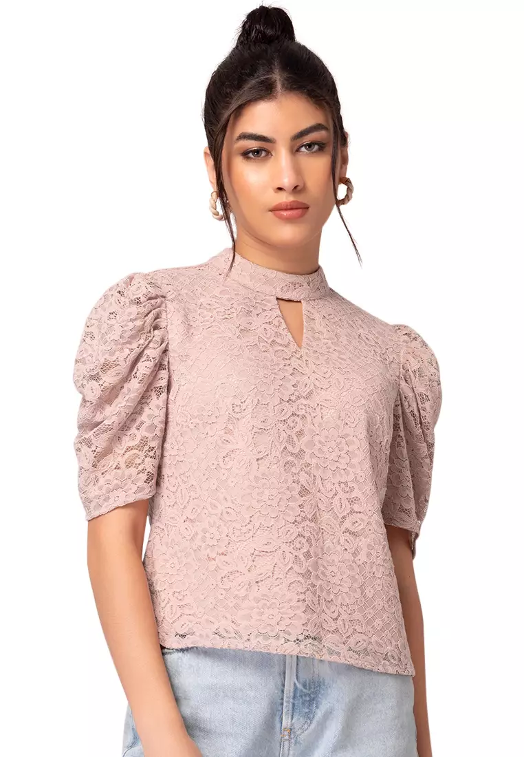 Faballey Light Pink Keyhole Neck Lace Top 2025 Buy Faballey Online