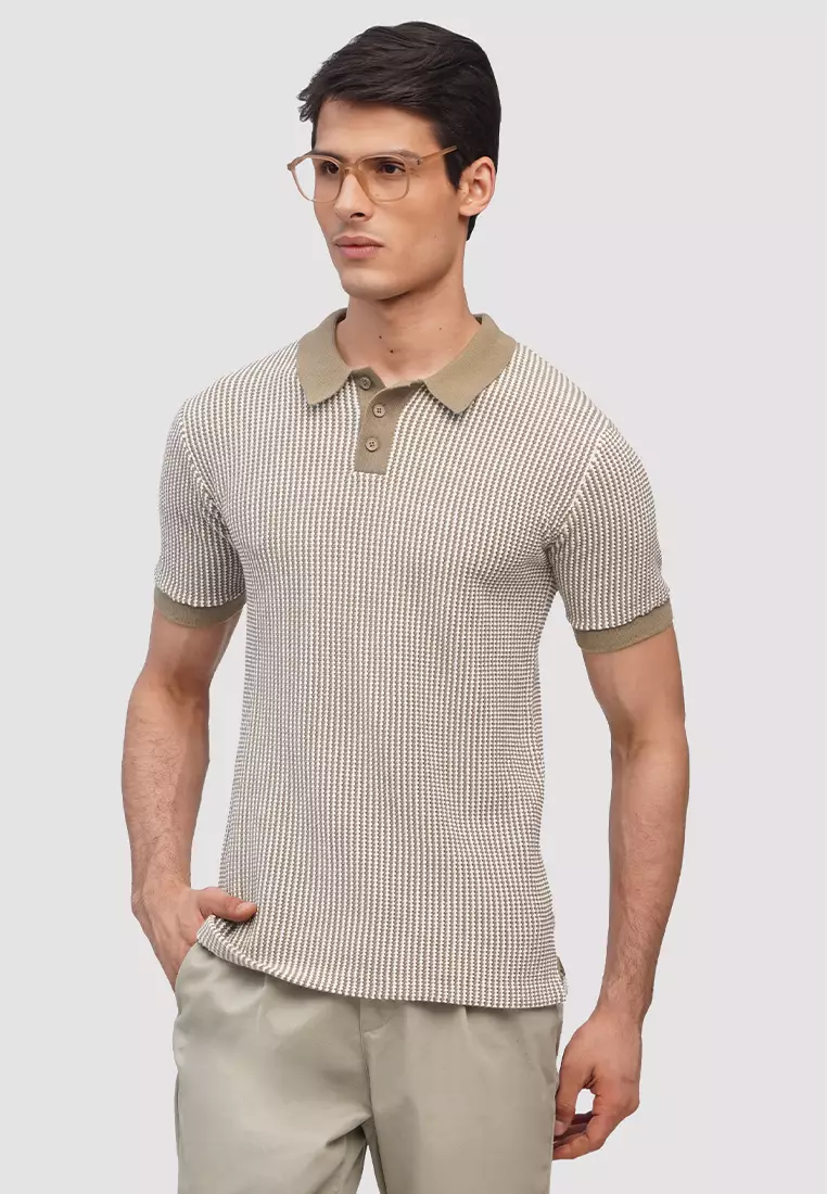 Buy MEMO Textured Flat Knit Polo With Contrast Ribbing 2024 Online ...