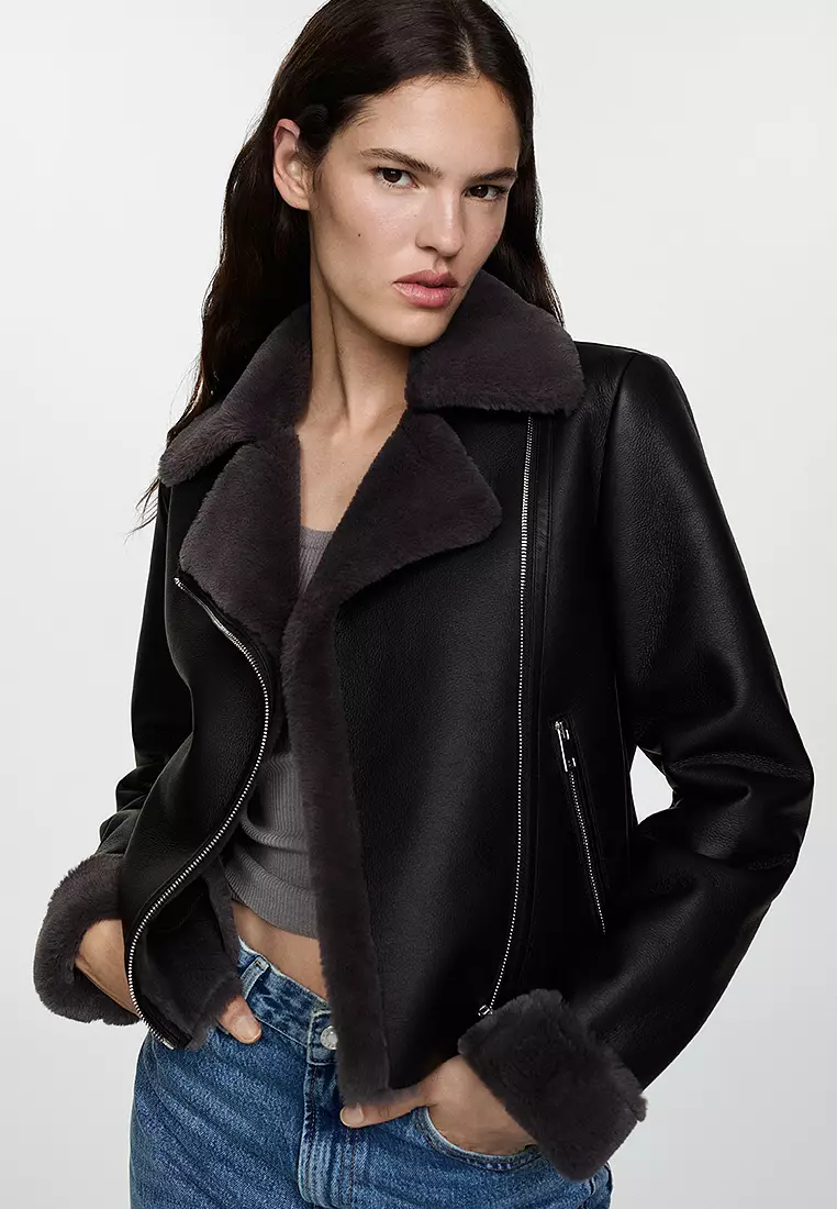 Jual Mango Faux Shearling-Lined Jacket Original 2024 | ZALORA Indonesia