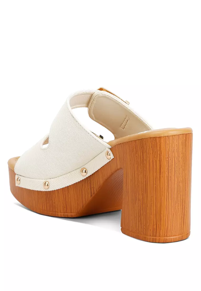 Buy Rag & CO. Beige Buckle Straps High Block Heel Clogs 2025 Online ...