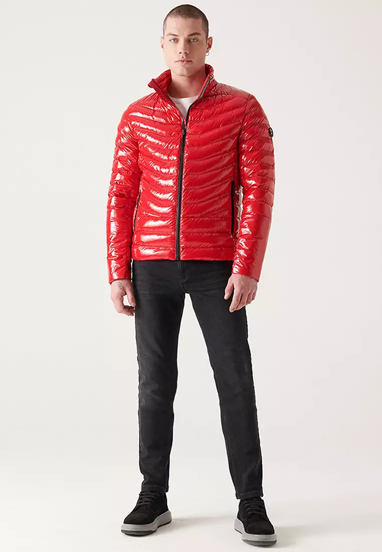 Buy Avva Men's Red Goose Down Water Repellent Windproof Shiny Puffer ...