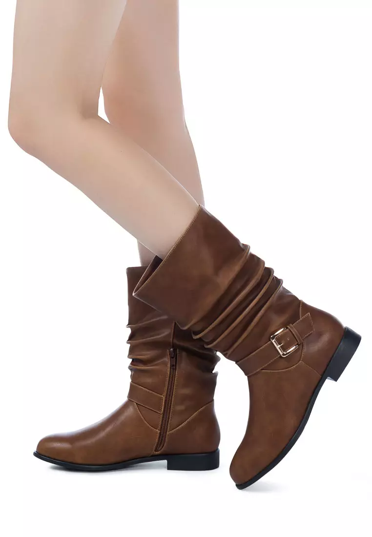 London Rag Tan Slouch Ankle Boots in Faux Leather 2025 | Buy London Rag ...