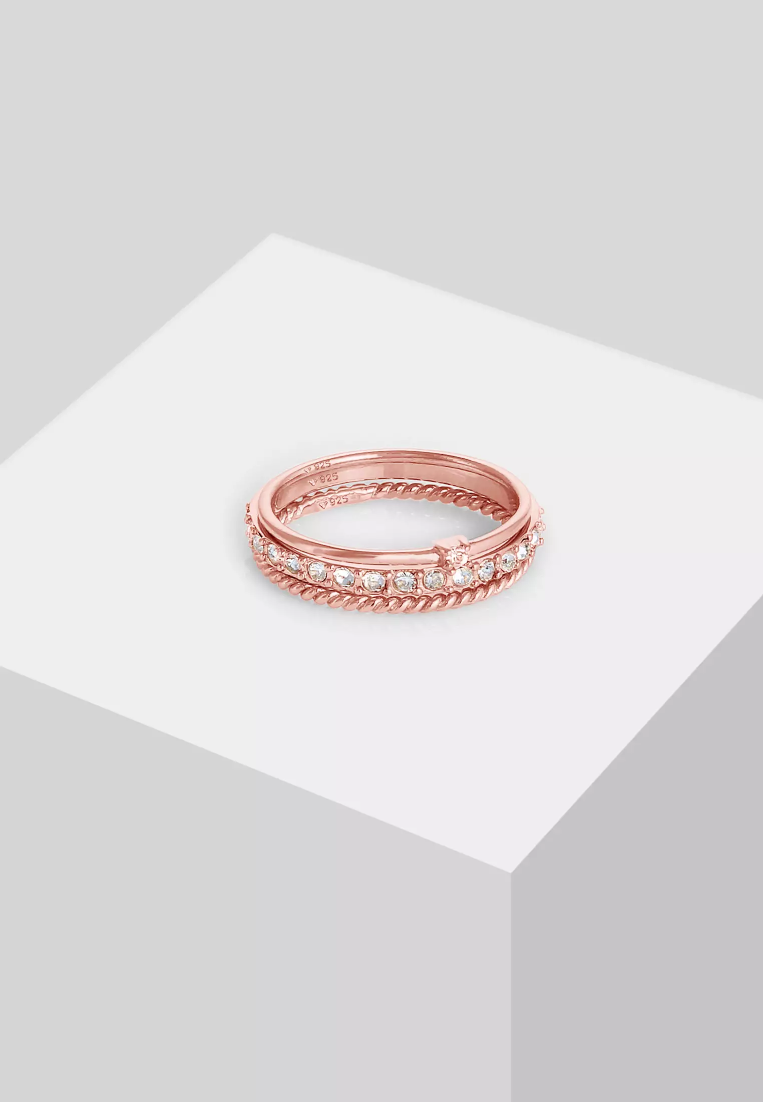 Buy ELLI GERMANY Ring Set Band Basic Sparkling Crystals Rosegold Plated 2025 Online | ZALORA