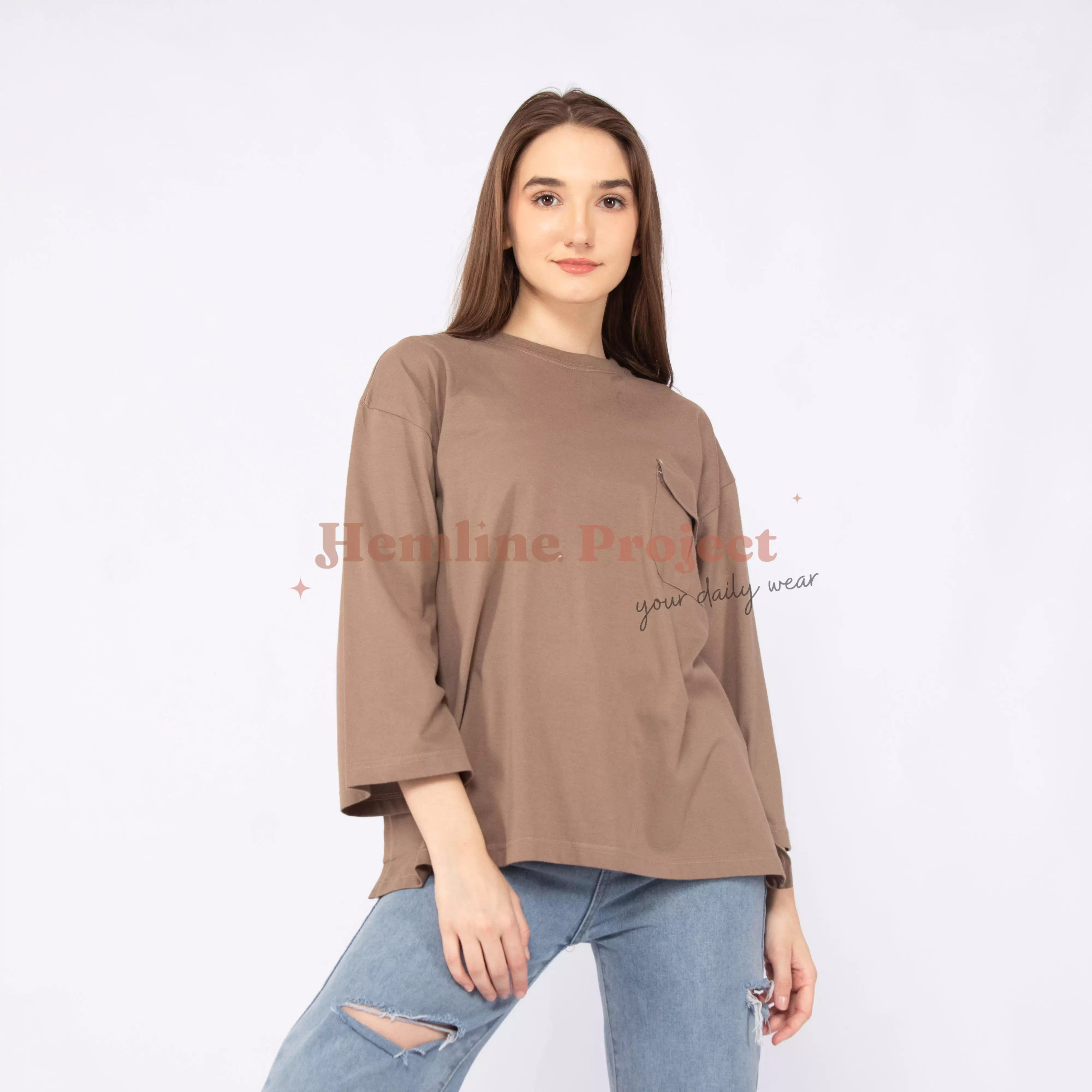 Jual Hemline Project Haura Maple Brown - Oversized Plain Top Original 2024 | ZALORA Indonesia