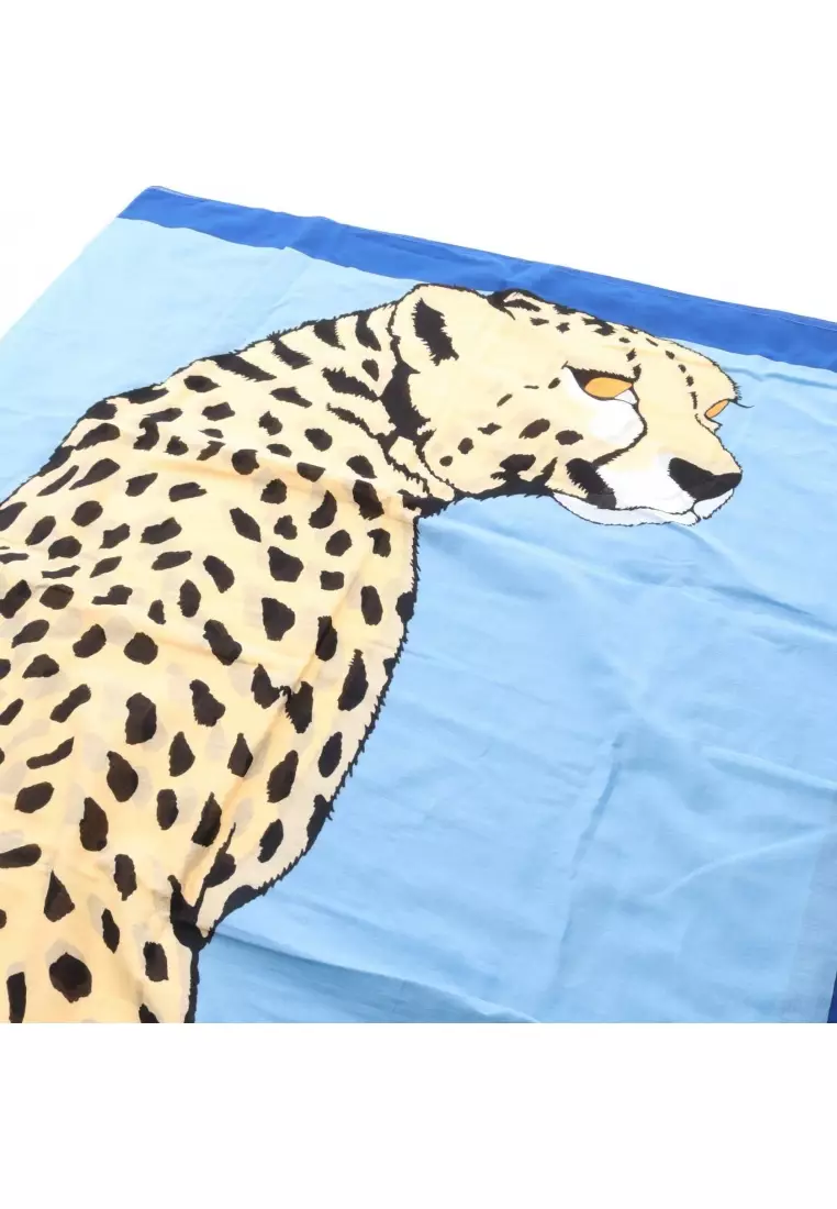 Buy HERMÈS Pre-Loved Hermès Pareo Stall leopard cotton blue beige ...