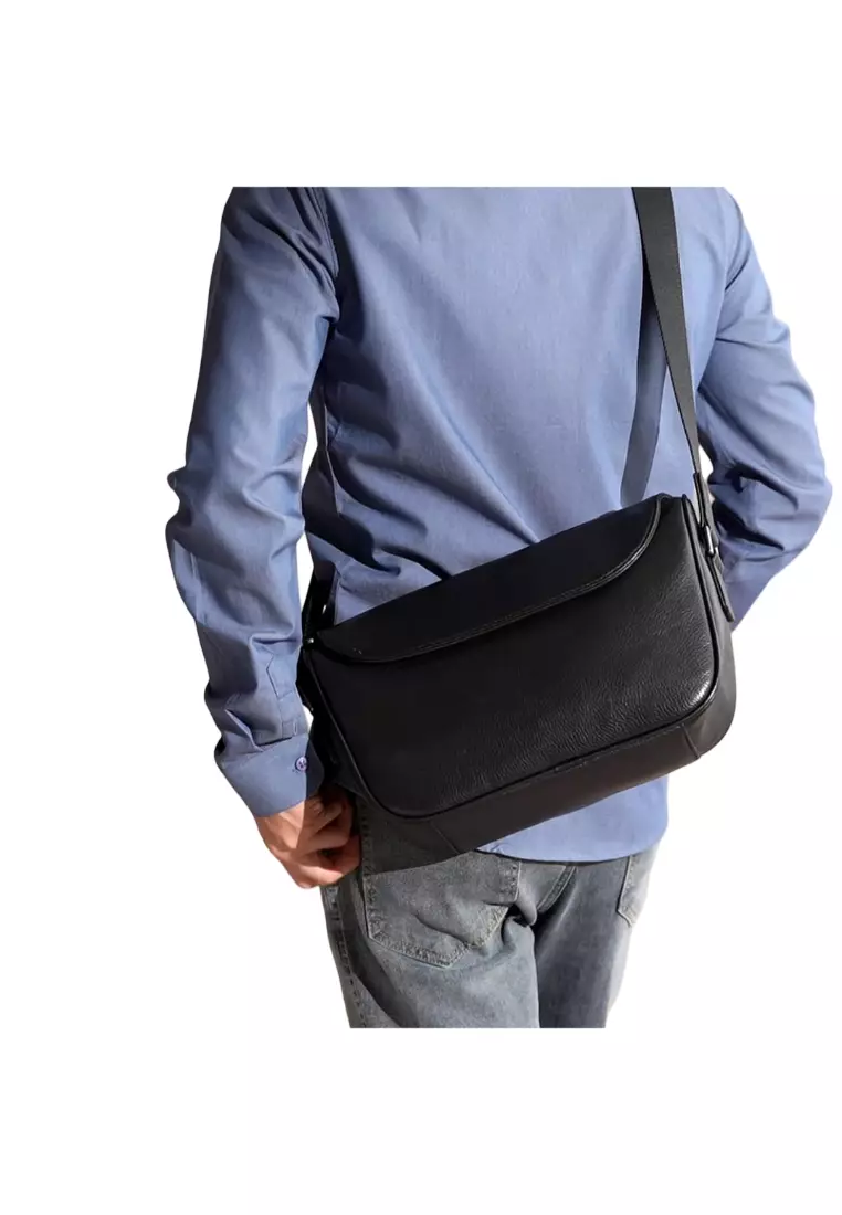 Buy Lara Cross Grained Leather Men's Crossbody Bag, Casual Leather ...