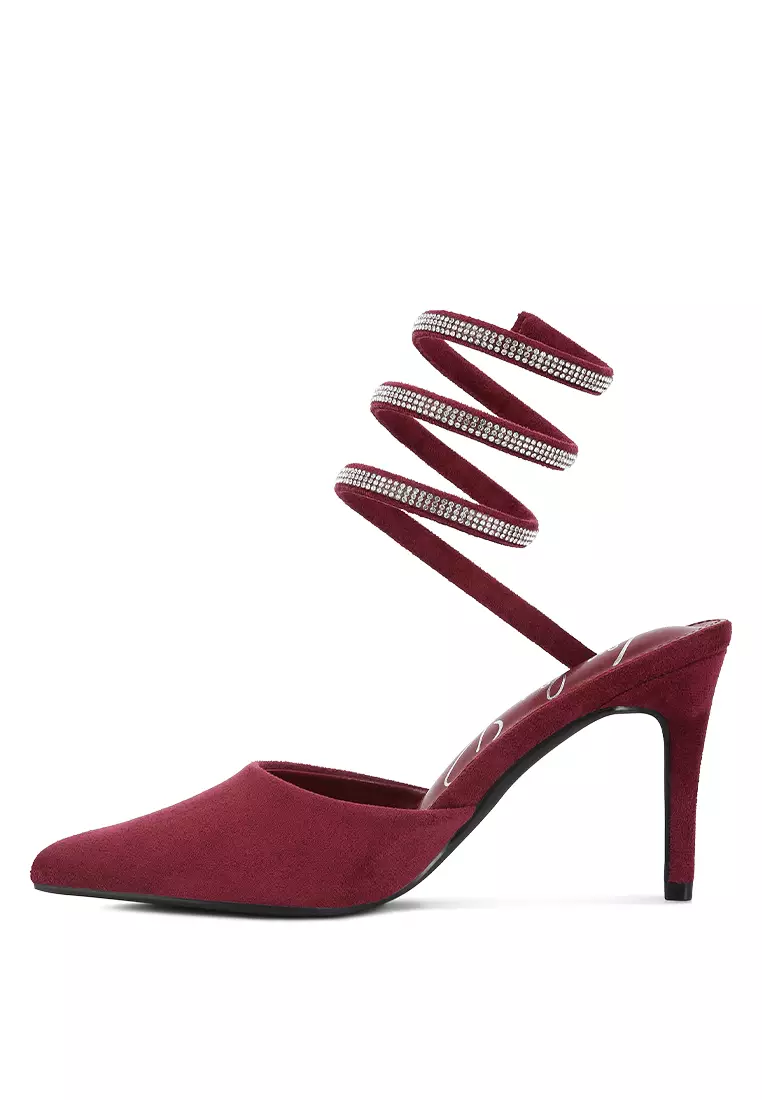 Buy London Rag Burgundy Rhinestone Embellished Strap Up Sandals 2025 ...