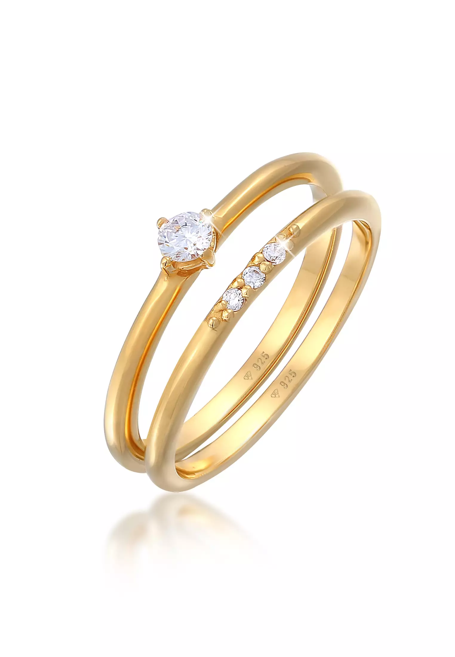 Buy ELLI GERMANY Ring Stack Set Solitaire Zirconia Crystals Gold Plated ...