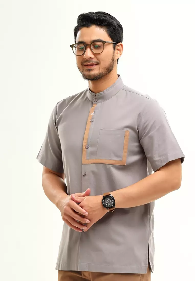 Jual RABBANI Rabbani - Kemeja Koko Lengan Pendek Kemko Eshaq - Grey ...