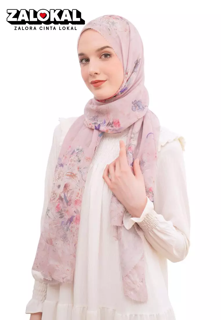 Jual Hijab Wanita Cantik.com Pashmina Emily Series Hijab printing premium motif bunga Varian ...