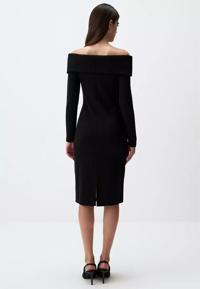 Buy Jimmy Key Jimmy Key Black Off The Shoulder Long Sleeve Knitted Midi ...