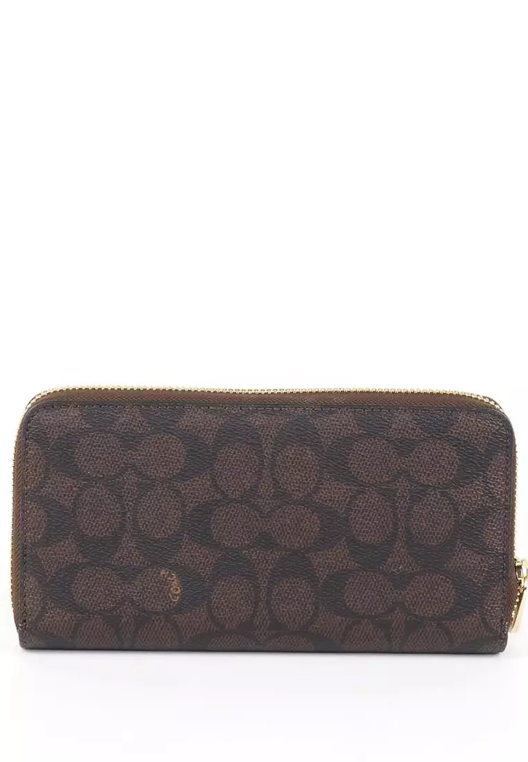 Coach Coach Long Zip Around Wallet In Signature Canvas - Walnut/Black ...