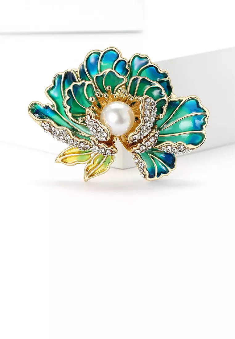 Buy Glamorousky Fashion Vintage Plated Gold Enamel Blue Peony Flower