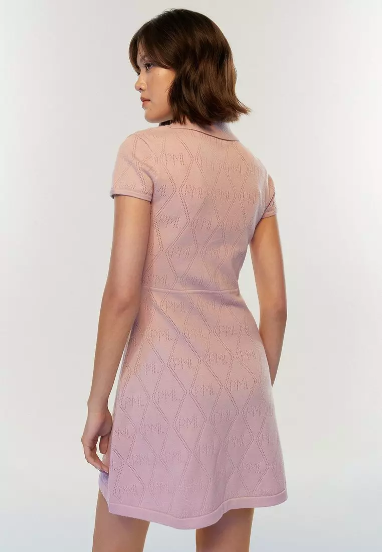 Buy Pomelo Eyeleted Monogram Pattern Knitted Mini Dress - Pink Online ...