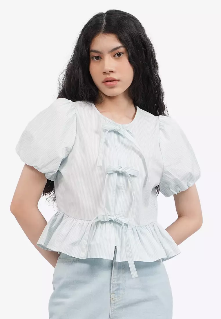 Jual COLORBOX Puff Sleeve Blouse with Front Ribbon Original 2025 ...