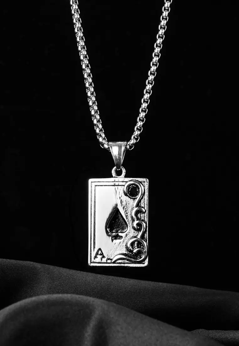HAPPY FRIDAYS Titanium Steel Ace of Spades Pendant Necklace JW OK-1940 ...