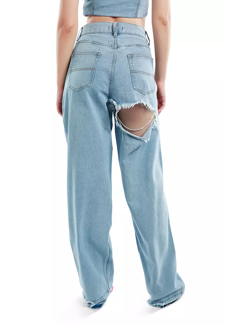 London Rag Blue Ripped Wide Leg Denim Pants 2025 | Buy London Rag ...