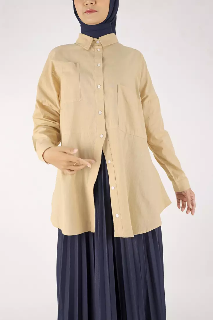 Jual Syaline Hijab KEMEJA WANITA POPPY BEIGE Original 2025 | ZALORA Indonesia