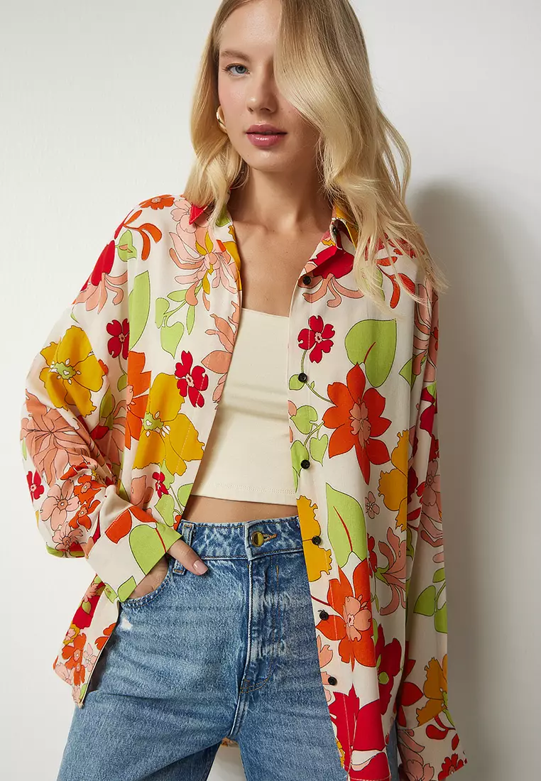 Jual Happiness Istanbul Patterned Oversized Flowy Shirt Original 2024 ...