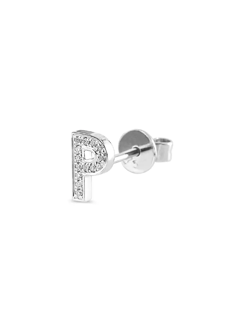 Buy LAZO DIAMOND LAZO DIAMOND Alphabet P Pavé Diamond Stud Earring in ...