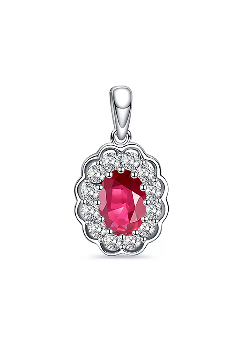 Buy LAZO DIAMOND LAZO DIAMOND Scallop Cluster Ruby & Diamond Pendant in 9k White Gold Online ...