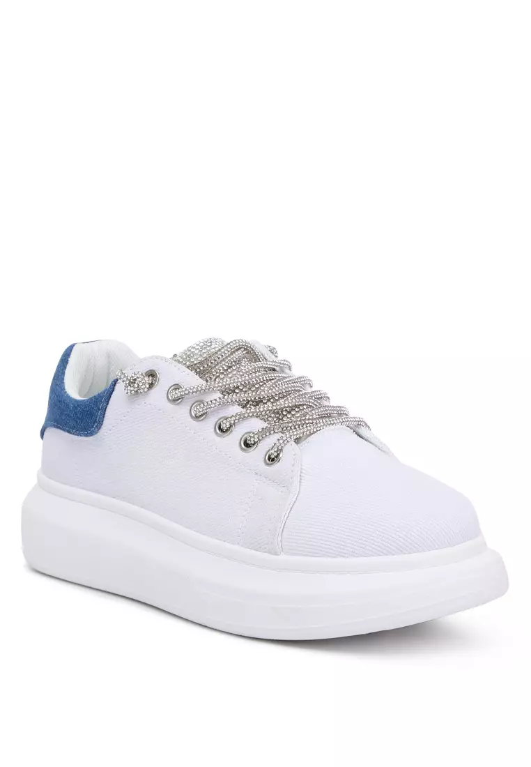 London Rag White Rhinestone Laced Sneakers 2025 | Buy London Rag Online ...
