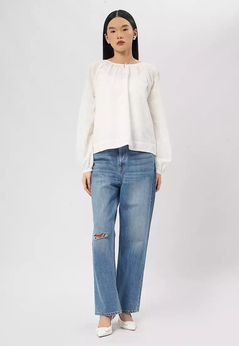 Jual Executive Puff Sleeves Eyelet Blouse Original 2025 | ZALORA Indonesia