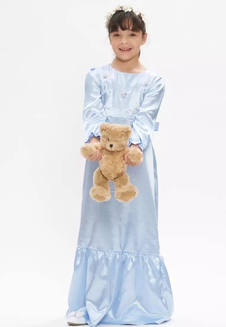 Buy Loveaisyah Girl Pearl Diamond beaded Silver Blue Dress Raya Baju ...