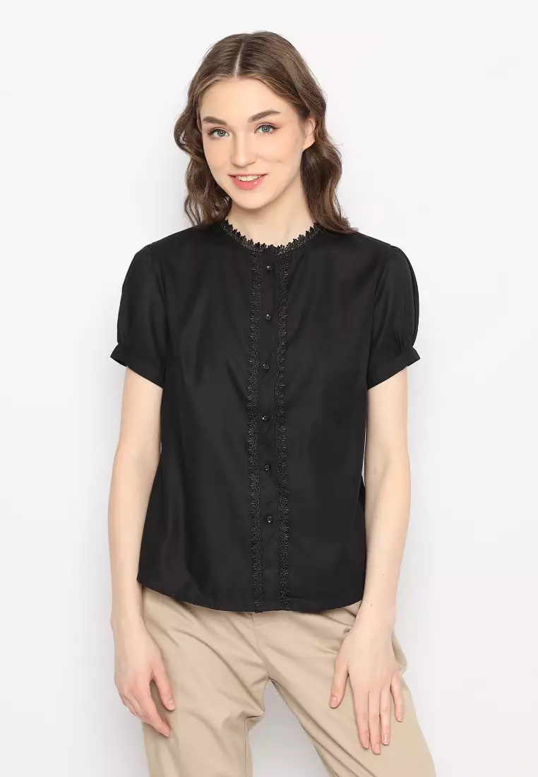Jual FAME FAME - Blouse Wanita Lengan Pendek Hitam - 9221554 Original ...