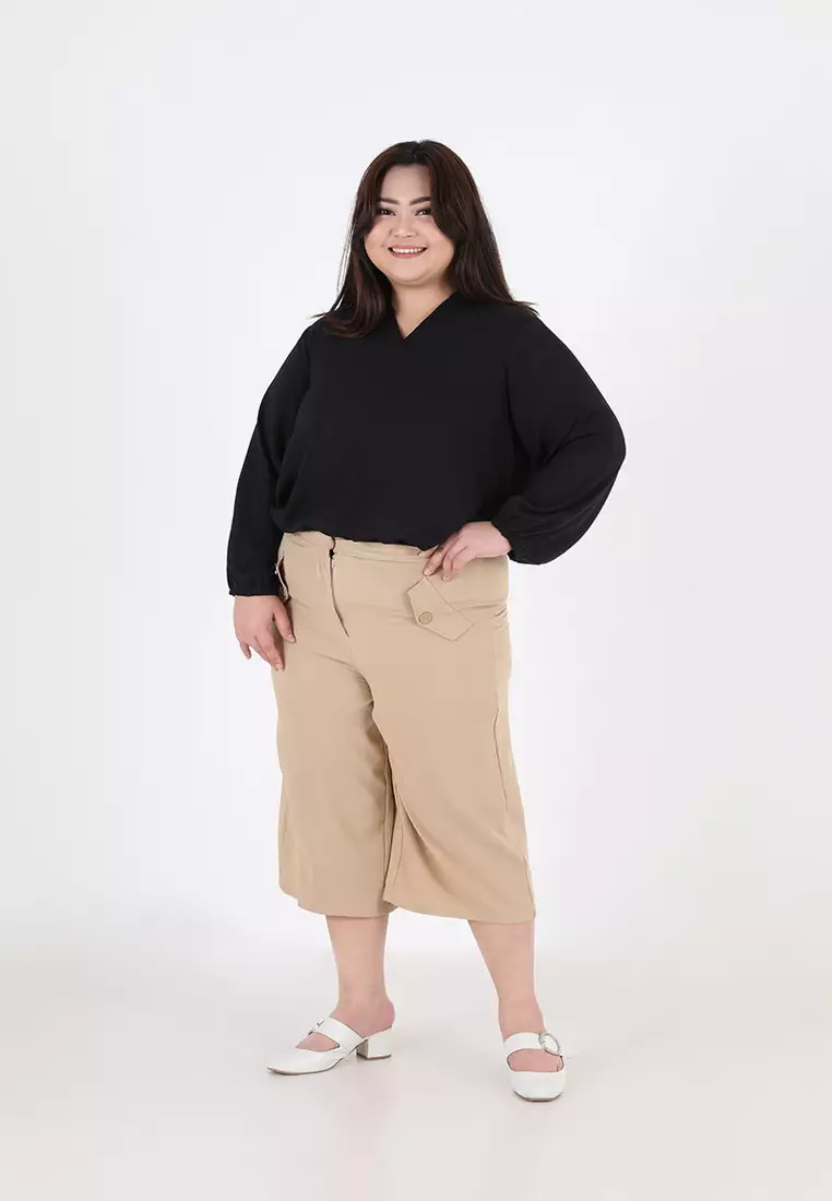 Jual Sorabel Hyuji Button Cullote Pants Big Size Brown Original 2024 ...