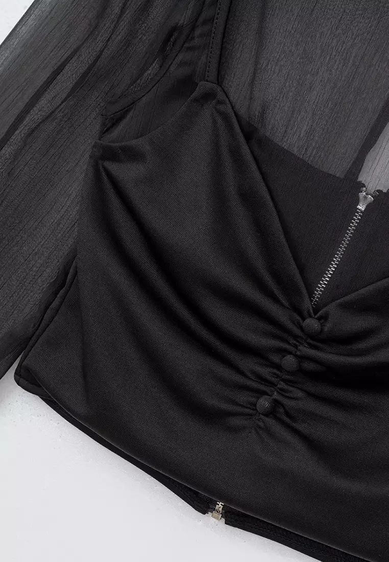 Buy AIR SPACE Puff Sleeve Sheer Top 2025 Online | ZALORA