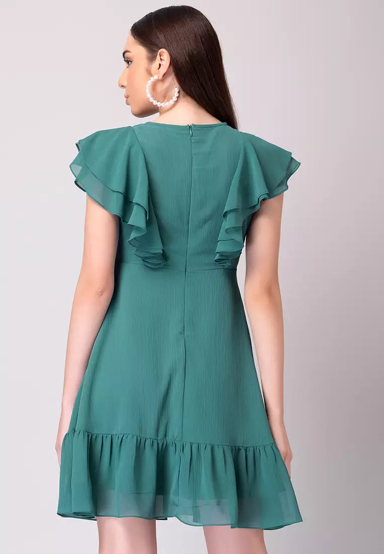 Buy FabAlley Green Ruffled Mini Dress 2025 Online | ZALORA