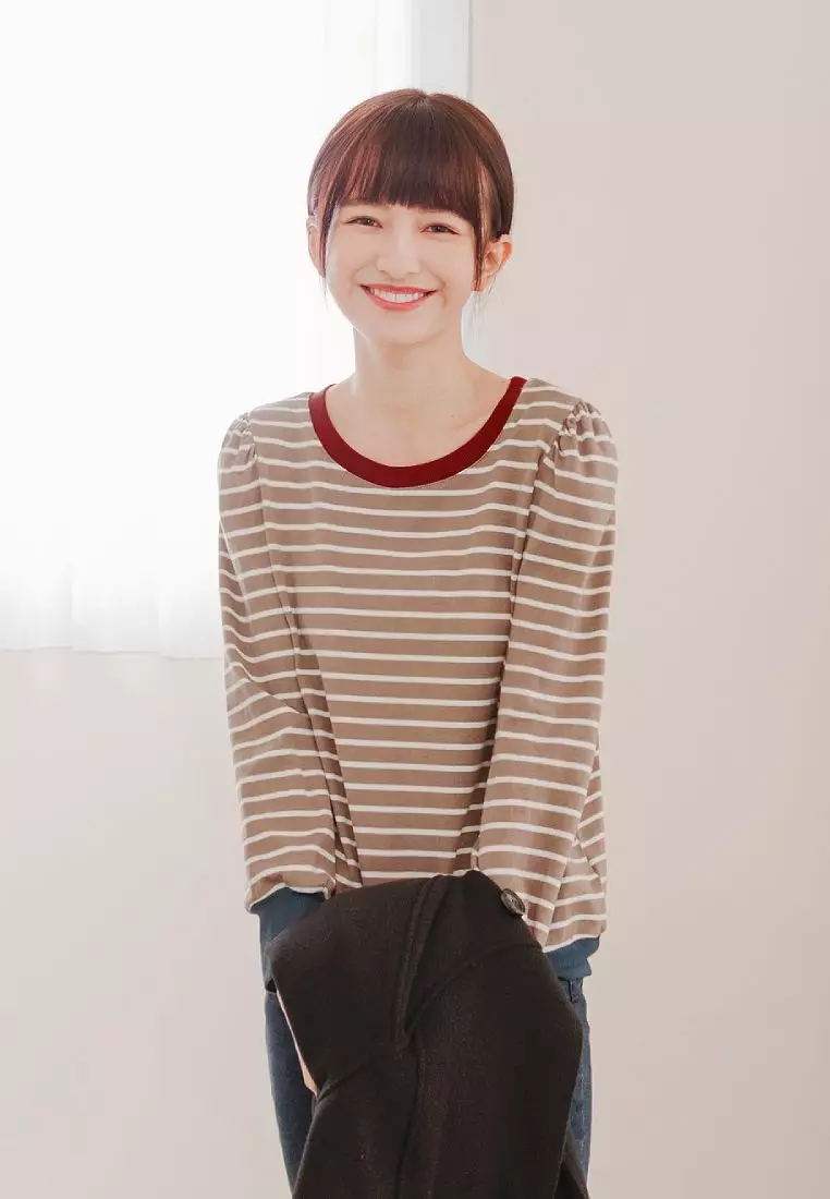 Buy OBSTYLE Striped Fine-Knit Long-Sleeve Top with Colorblock Rib ...