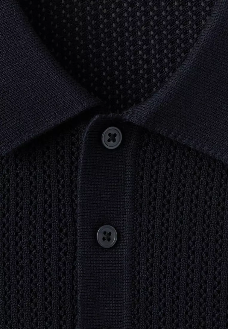 Buy MANGO Man 100% Cotton Openwork Knit Polo Shirt 2026 Online | ZALORA
