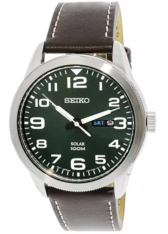 Jual Seiko Men Solar SNE473P1 Green Dial Brown Leather Strap Original 2025 | ZALORA Indonesia